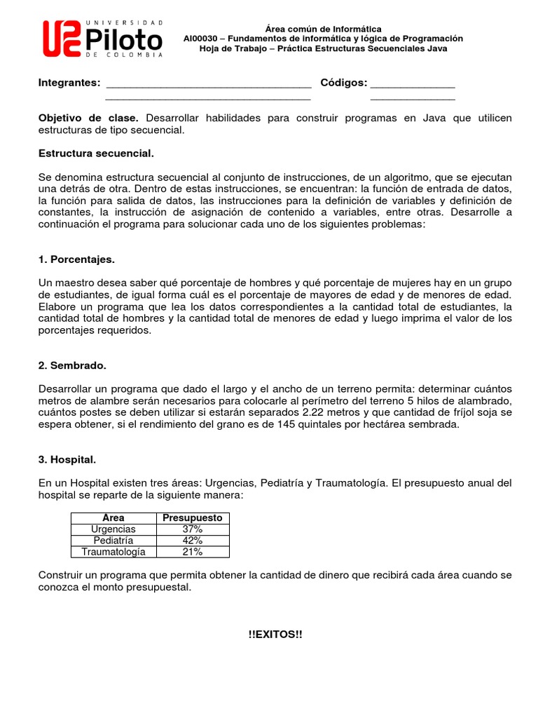 Práctica Java: Estructuras Secuenciales | PDF