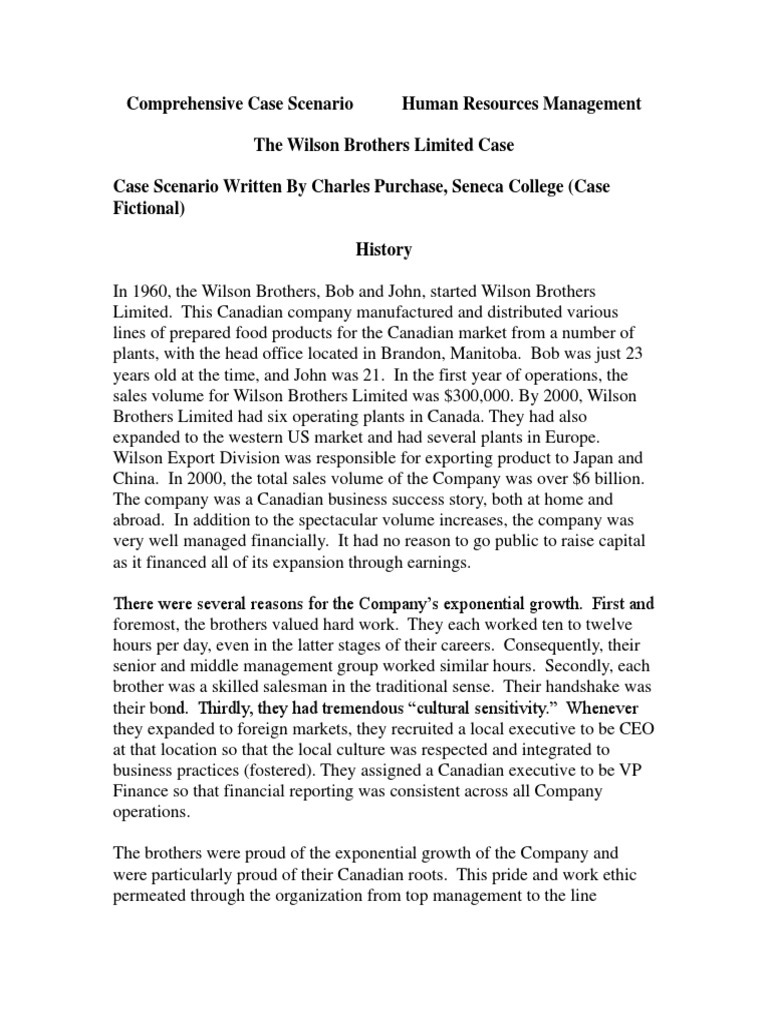 Comprehensive Case Scenario Wilson Bros | PDF | Employment | Foods