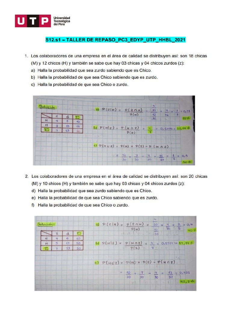 Semana 12 - Taller de Repaso PC3 - EDYP | PDF