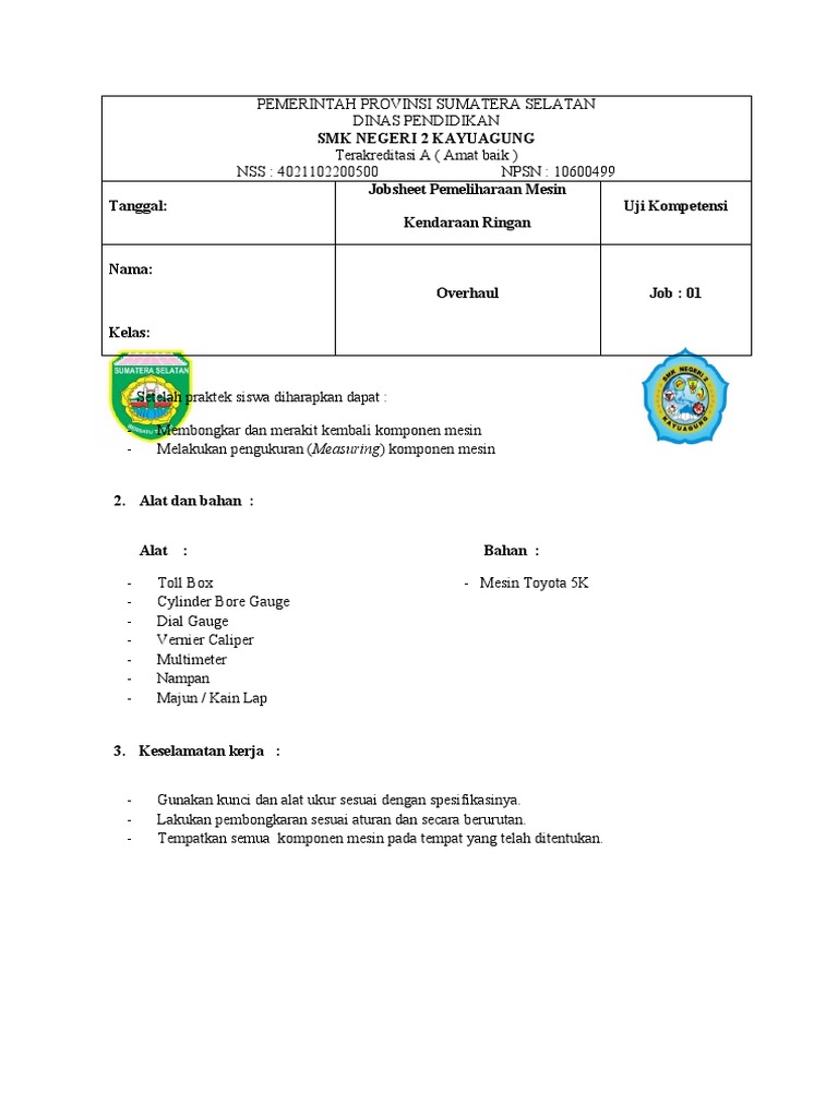 Job Sheet Overhaul UKK | PDF | Teknologi & Rekayasa