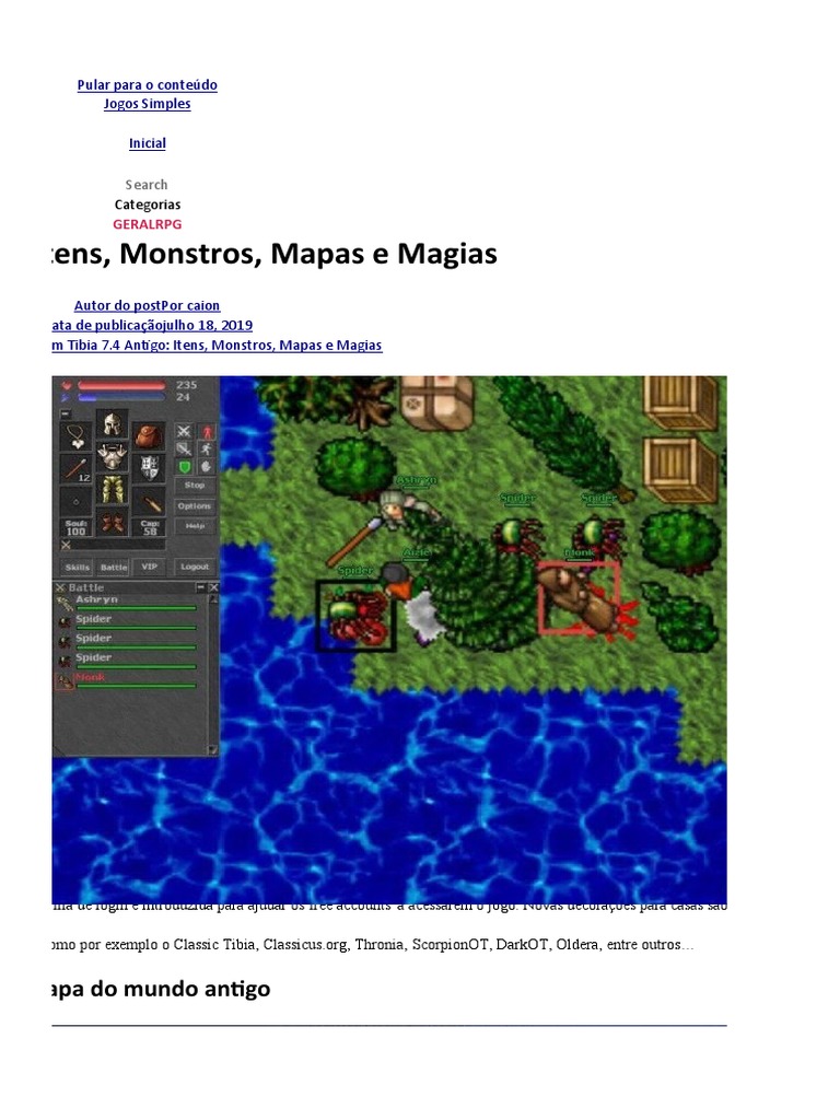 Mapas detalhados das principais cidades e locais do Tibia 7.4 Antigo | PDF