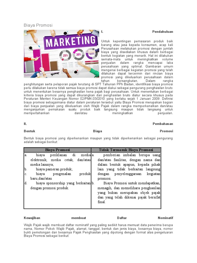 Biaya Promosi dan Pajak PPh 23 | PDF