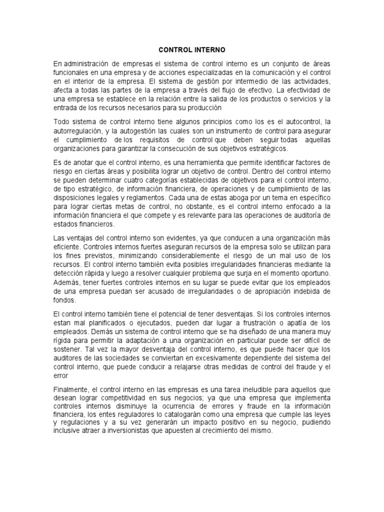 Importancia del Control Interno Empresarial | PDF | Economias | Business