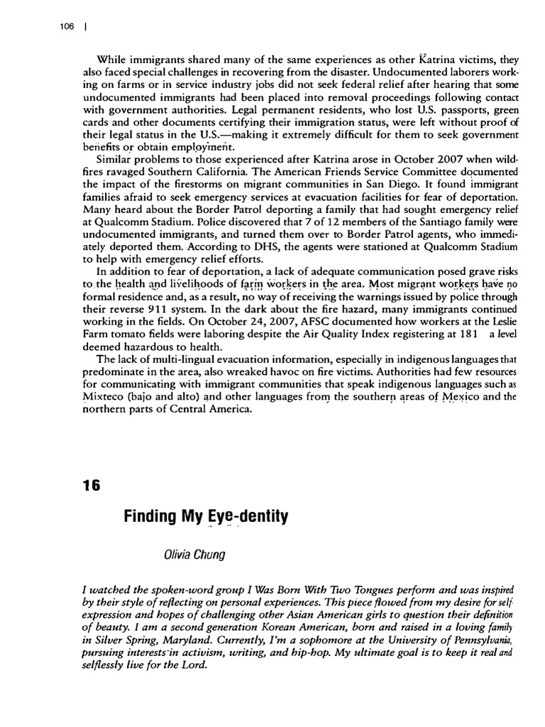 Chung, O., Finding My Eye-Dentity | PDF | Immigration | Illegal Immigration