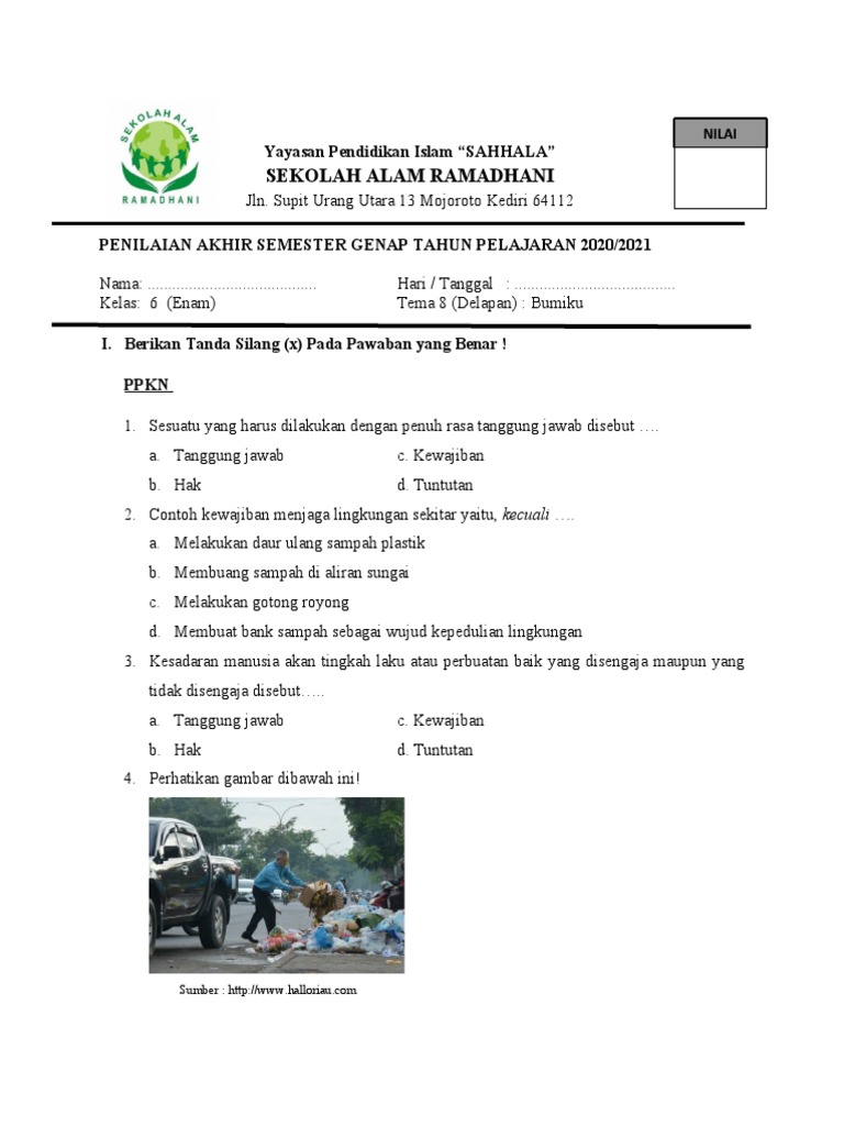 SOAL PAS KELAS 6 TEMA 8 Bumiku | PDF | Kajian Bahasa Asing | Sains & Matematika