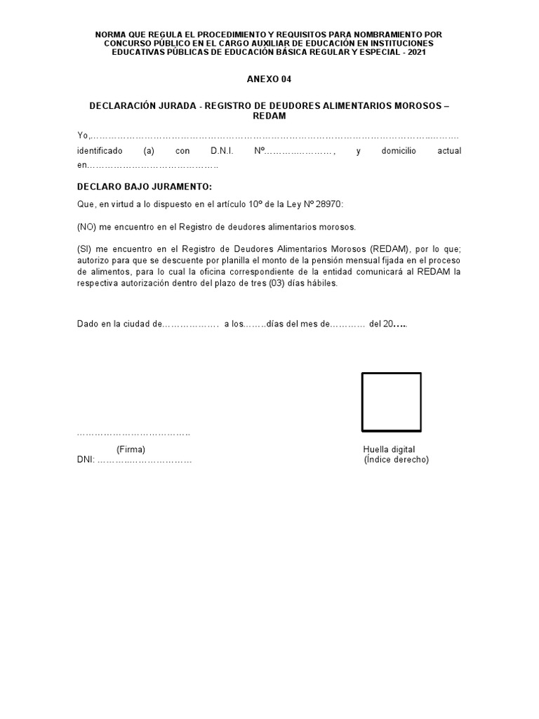 Declaracion Jurada Nombramiento Auxiliares Anexo 4 | PDF