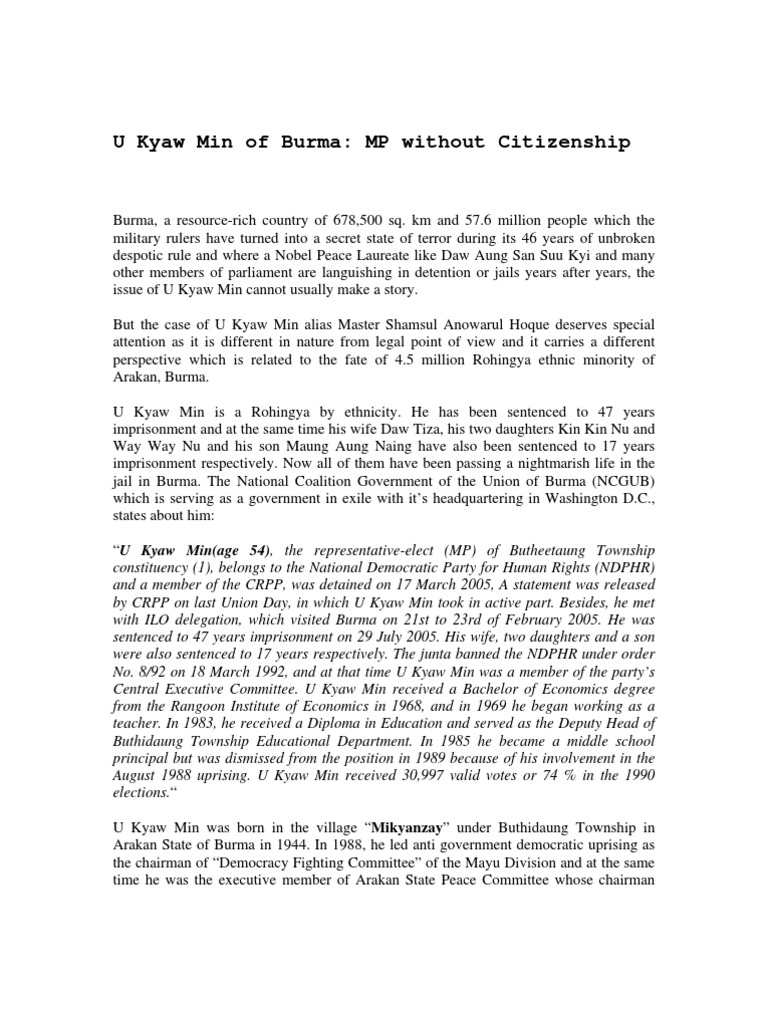 U Kyaw Min of Burma | PDF | Rohingya People | Myanmar