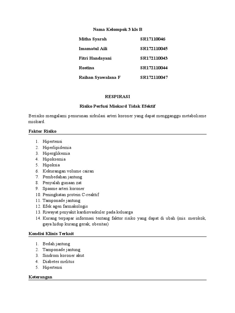 Risiko Perfusi Miokard Tidak Efektif | PDF | Kesehatan Holistik