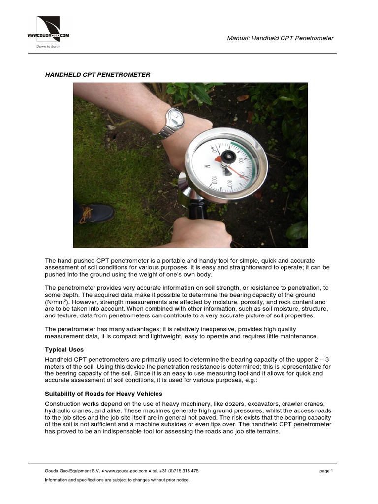 Manual Handheld CPT Penetrometer | PDF | Soil | Pressure Measurement