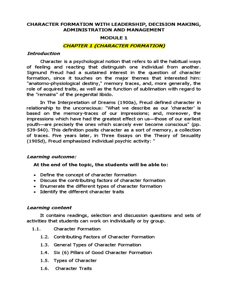 Character Formation Chapter 1 | PDF | Sigmund Freud | Social Psychology