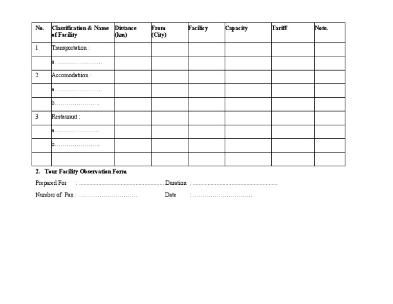 Tour Facility Observation Form | PDF