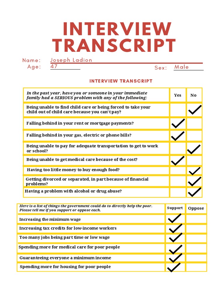 Interview Transcript: Age: Sex: Name: Joseph Ladion Male 47 | Download ...