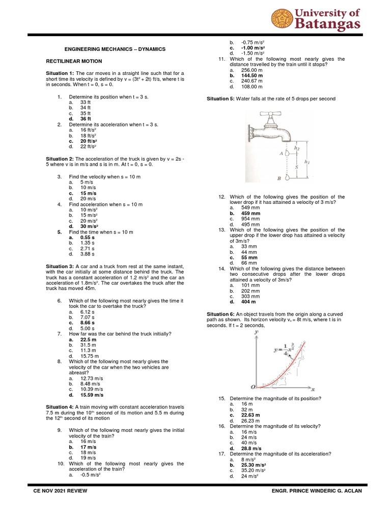 Engineering Mechanics Dynamics Review | PDF | Acceleration | Velocity