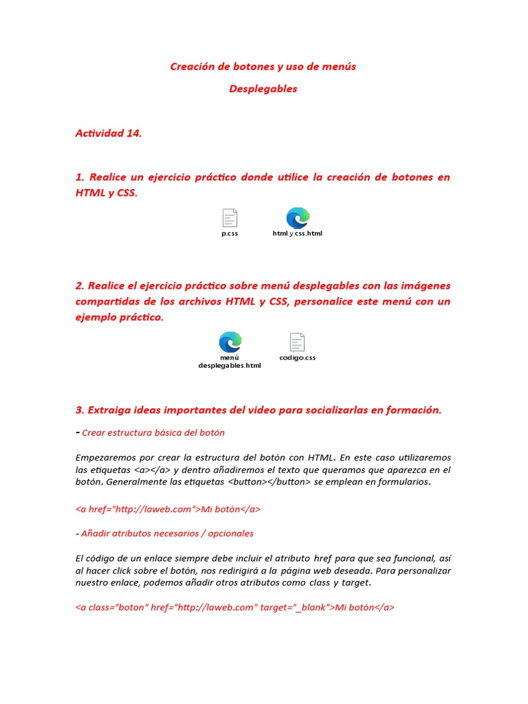 Creacion de Botones y Uso de Menus Desplegbles | PDF | HTML | Hipervínculo