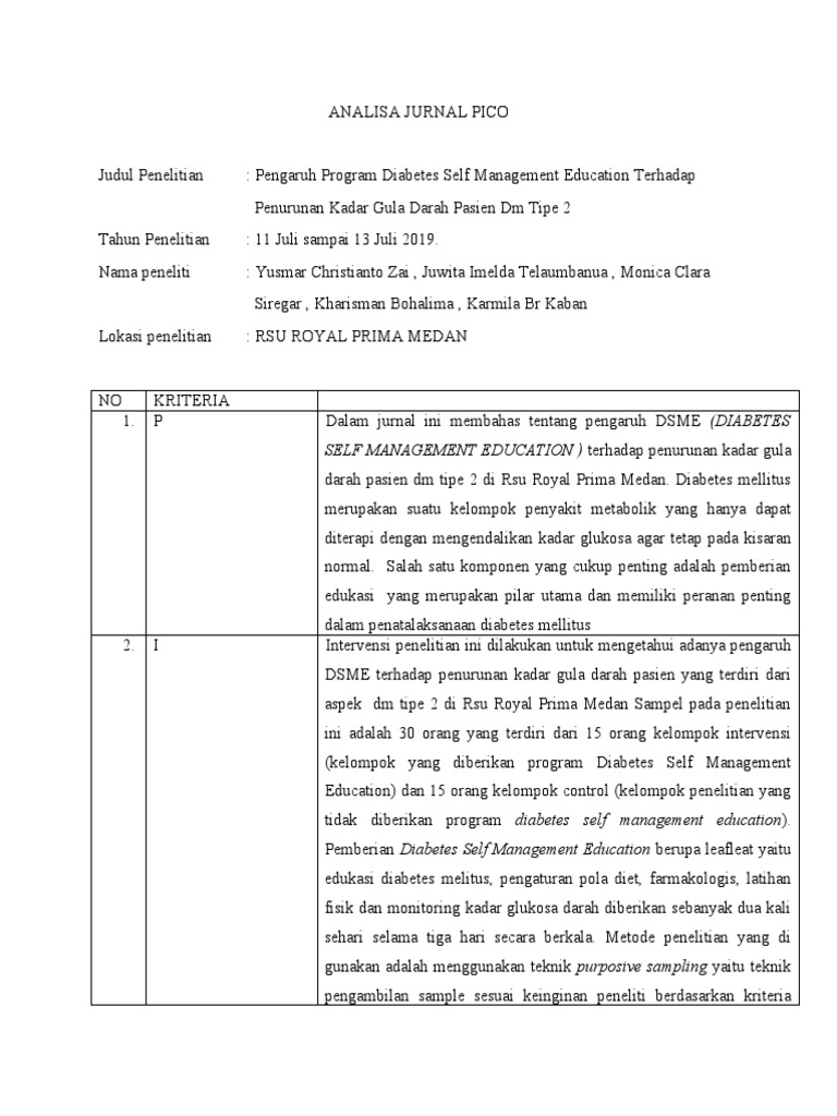 Analisis PICO pada Diabetes Tipe 2 | PDF