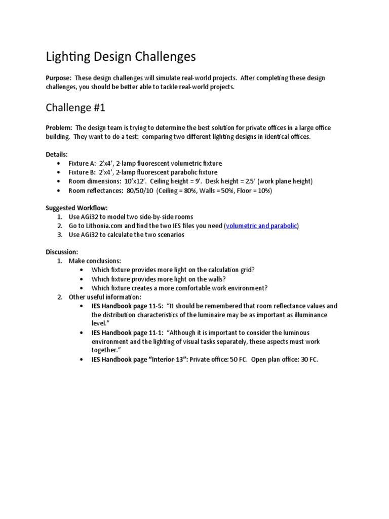 Lighting Design Scenarios | PDF