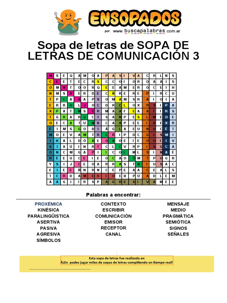 SOPA DE LETRAS DE COMUNICACIÓN | PDF | Cognición | Comunicación