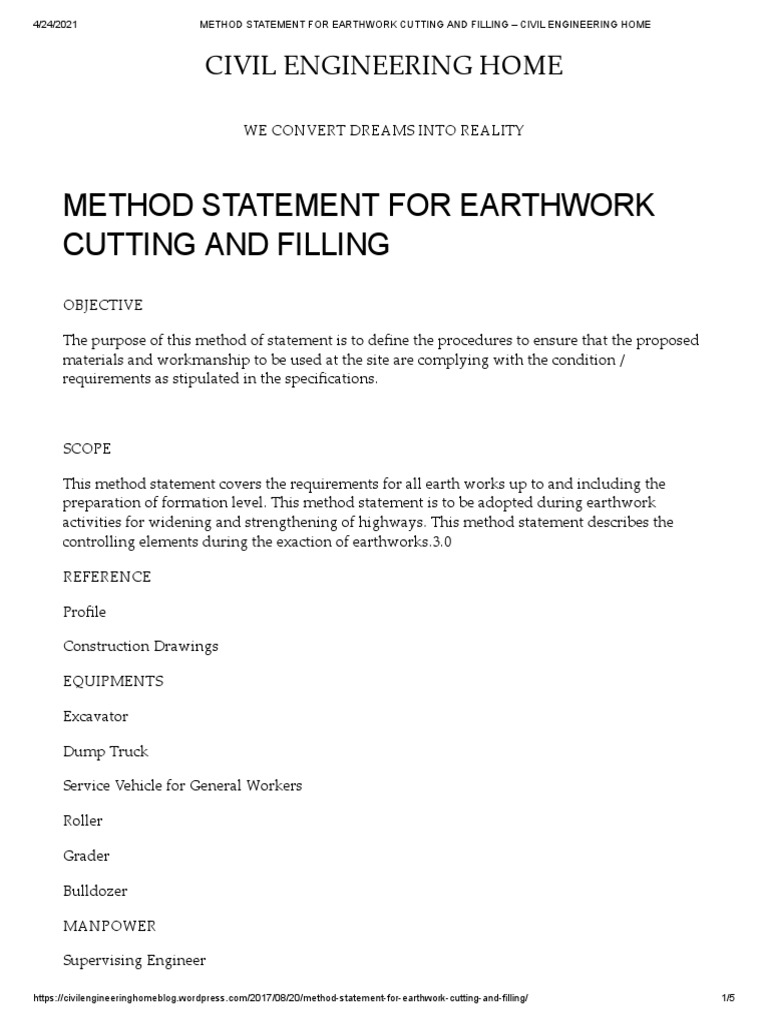 Method Statement For Earthwork Cutting and Filling - Civil Engineering ...