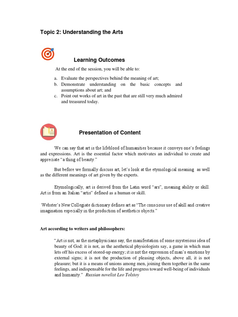 Topic 2: Understanding The Arts: at The End of The Session, You Will Be ...
