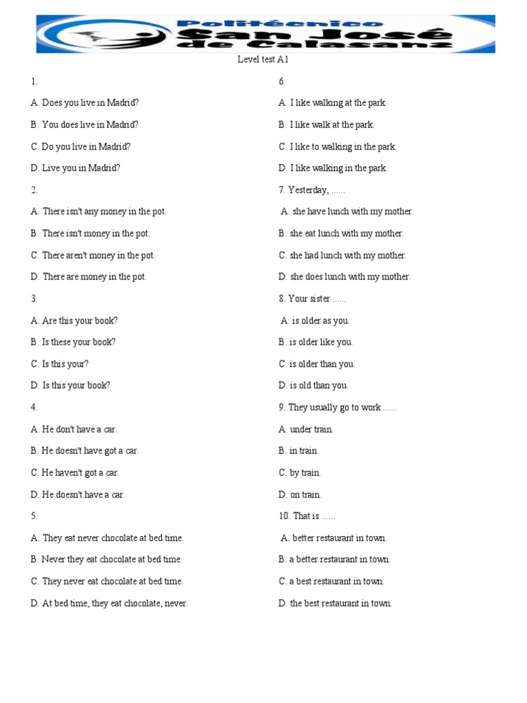 Level Test A1 | PDF | Art