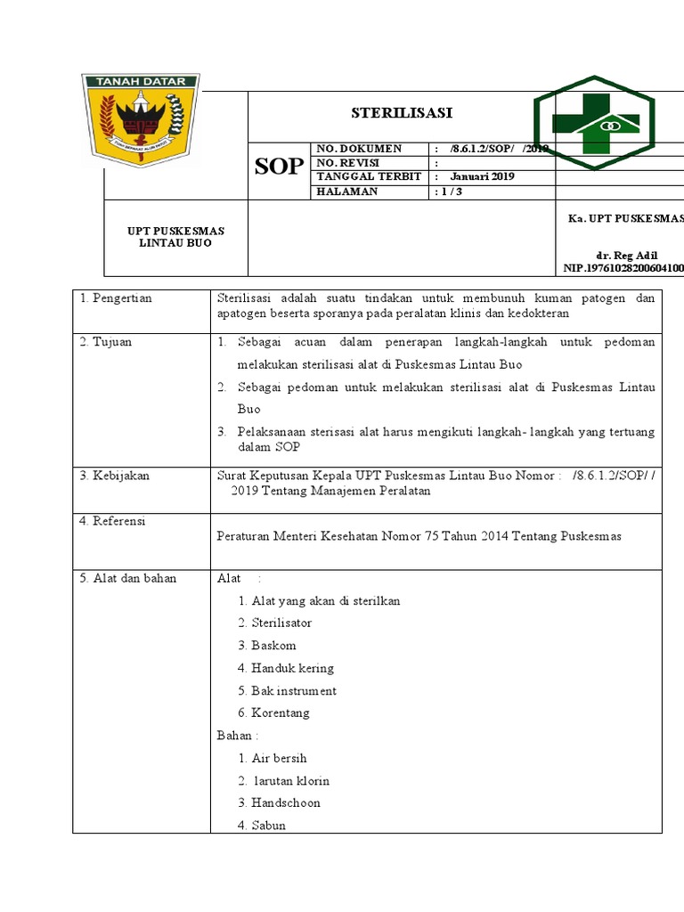 Sop Sterilisasi Revisi | PDF