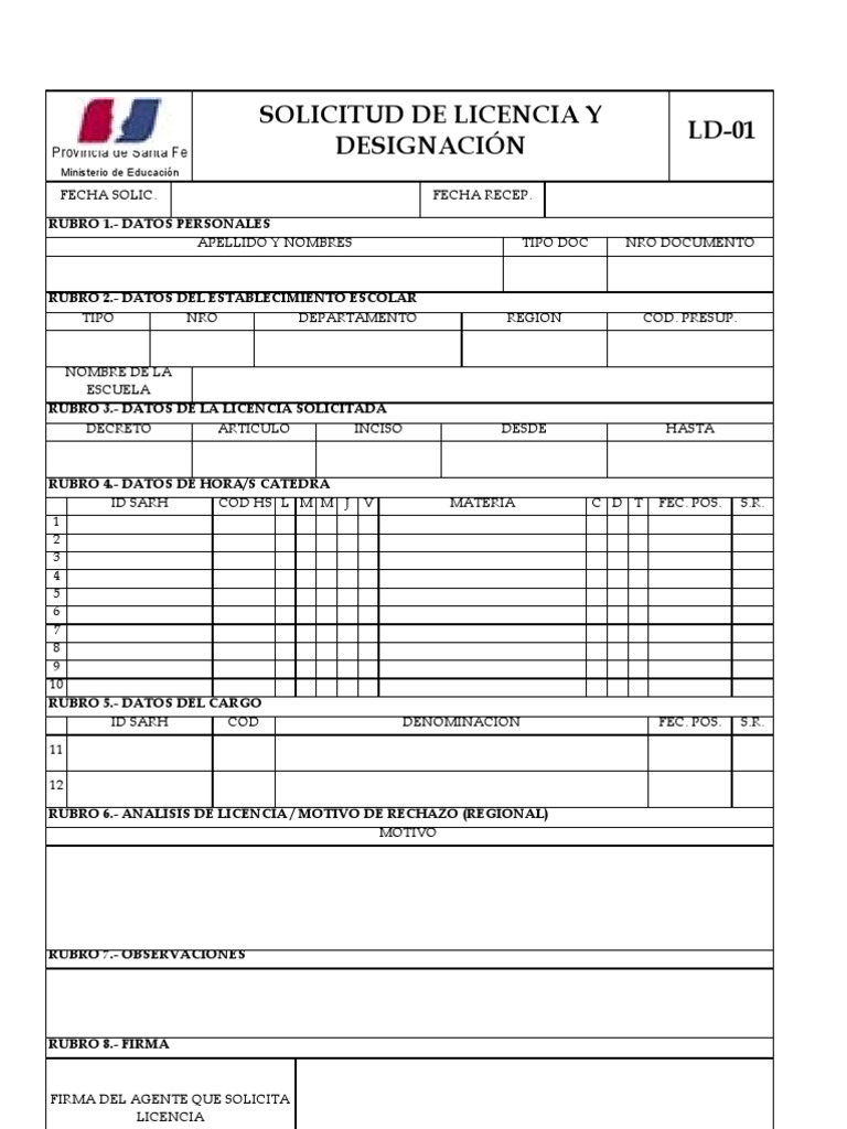 Formulario LD 01 | PDF