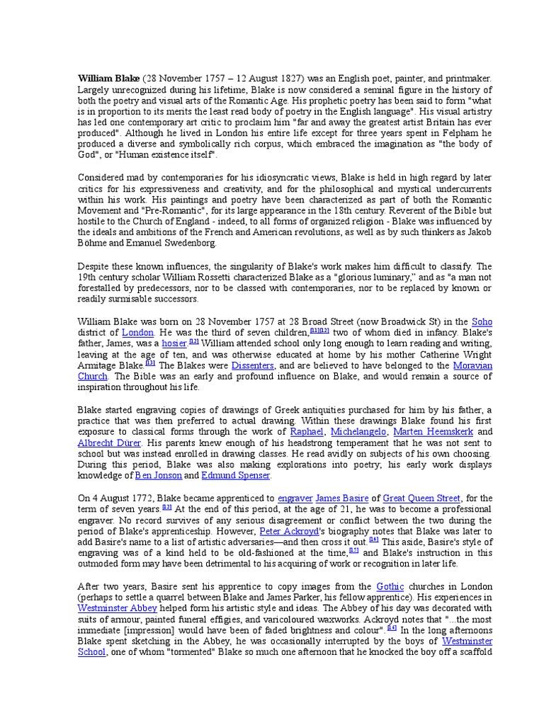 William Blake: English Poet, Painter, and Printmaker Whose Work ...