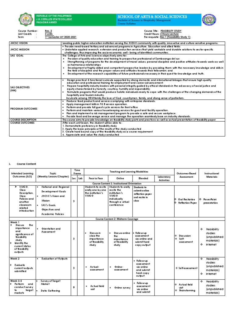 COURSE SYLLABUS Feasibility Study | PDF | Online And Offline | Brainstorming