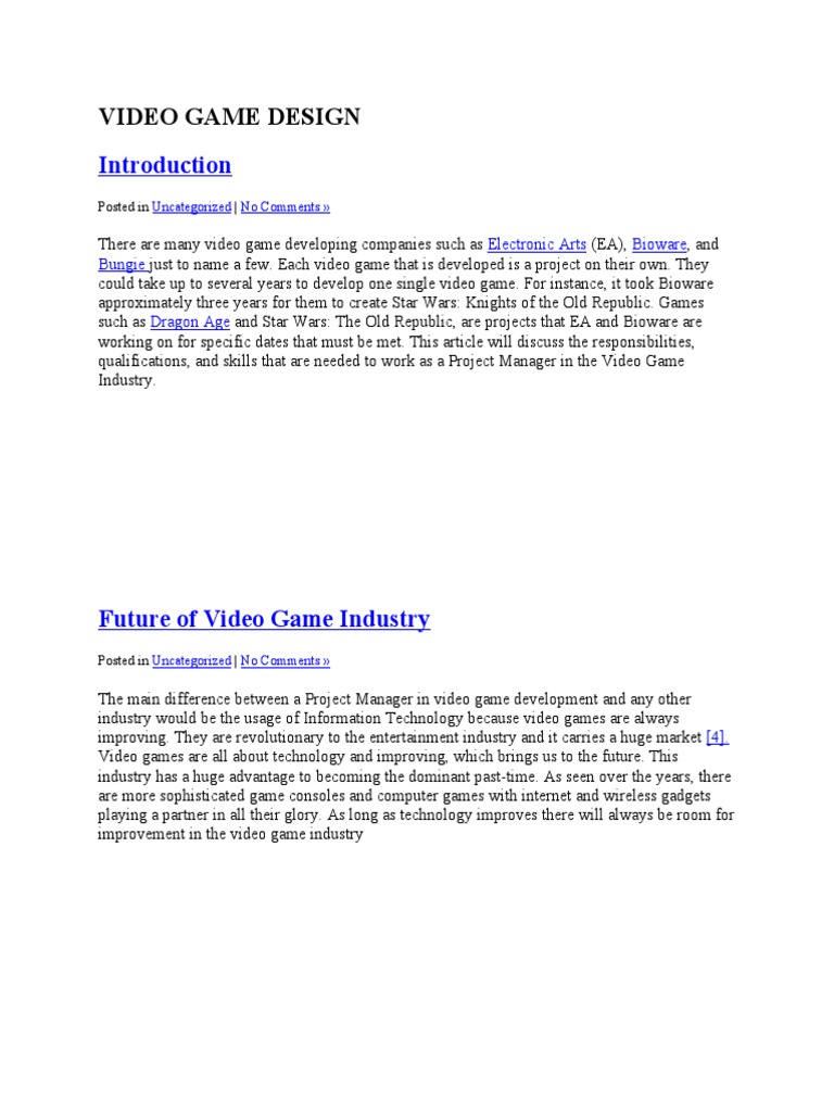 Video Game Design | PDF