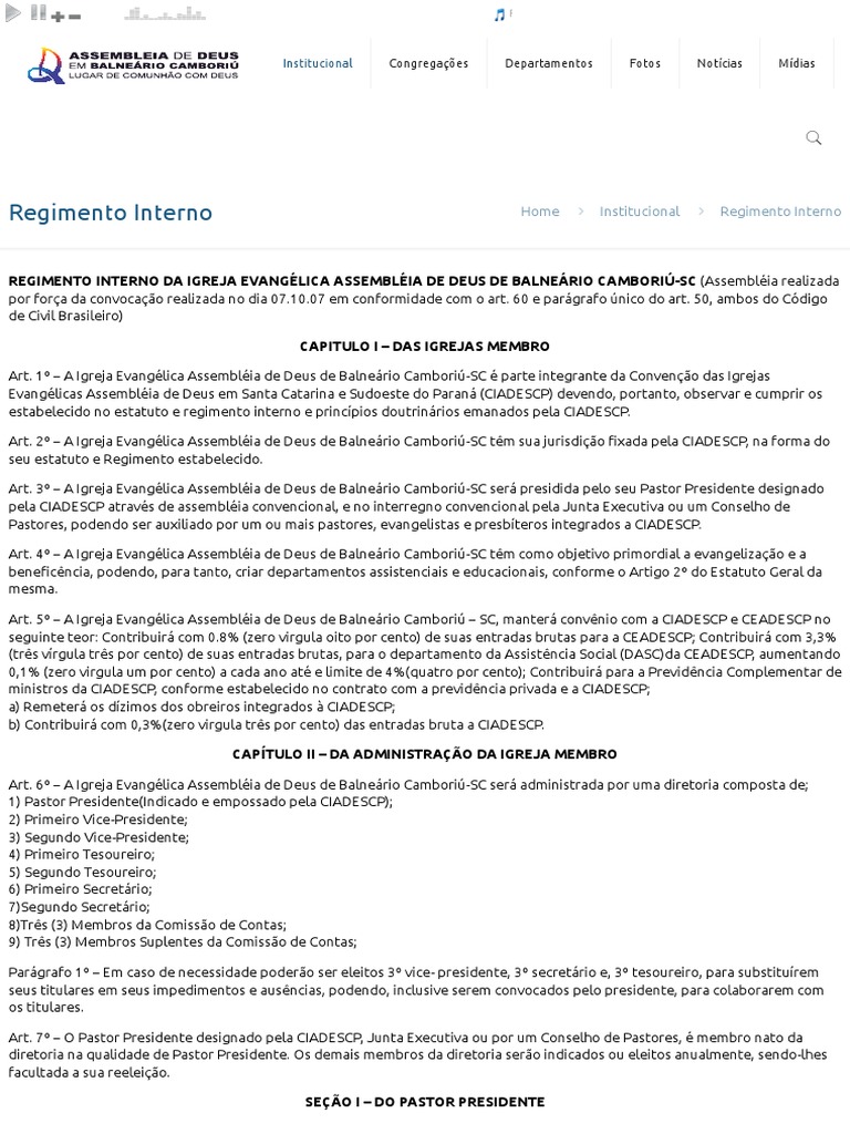 Regimento Interno da Igreja ADB Camboriú | PDF | Igreja católica | Igreja cristã