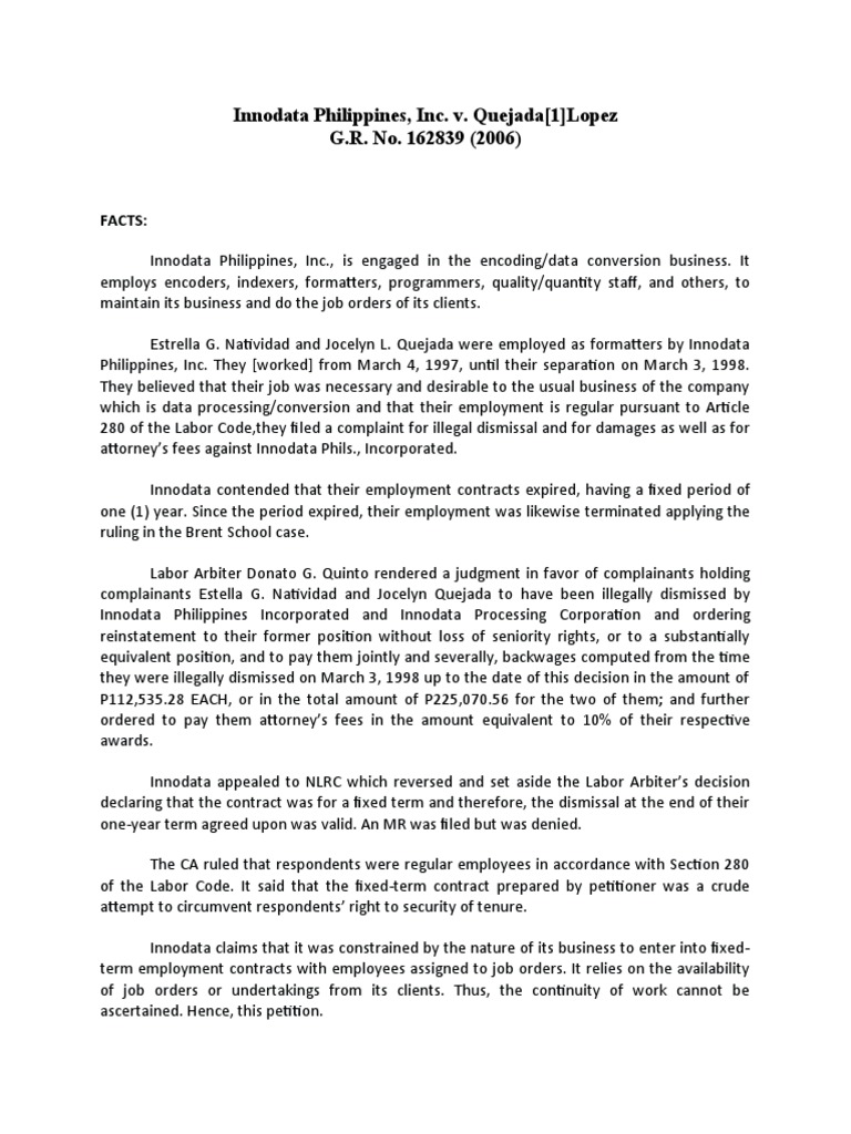 Innodata Philippines Employment Case Ruling | PDF | Employment | Labour Law
