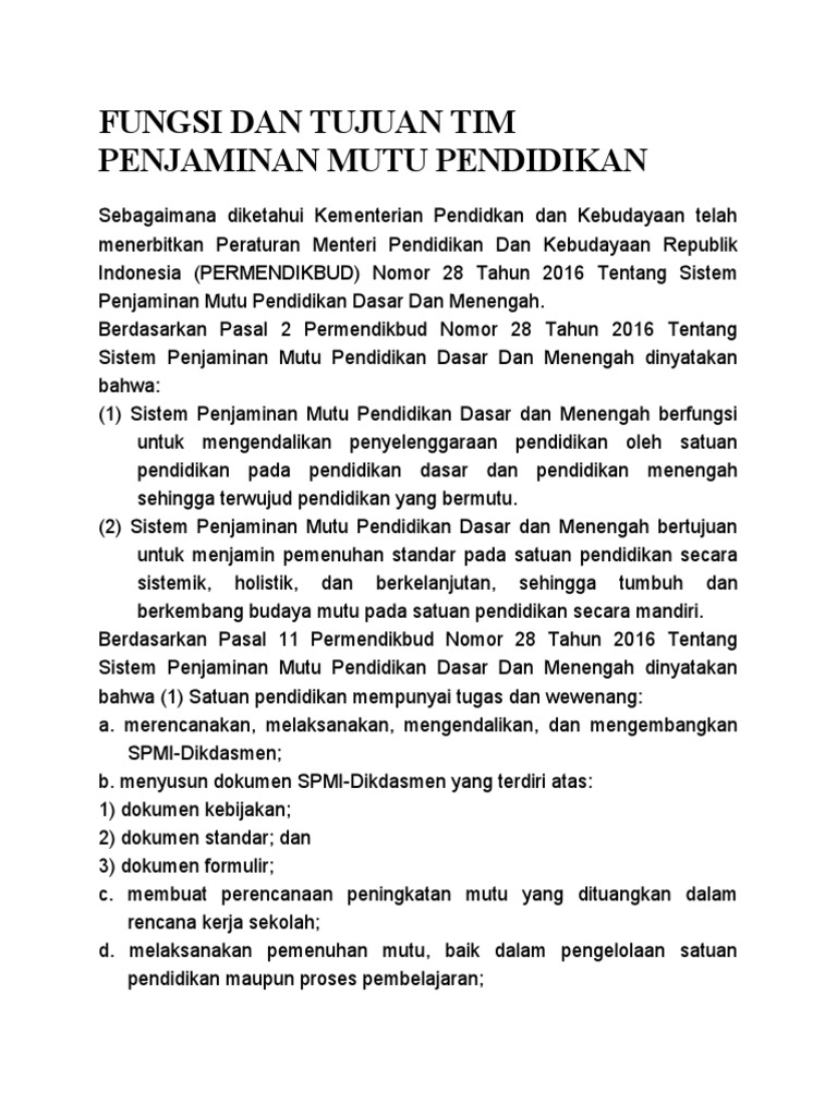 Fungsi Dan Tujuan Tim Penjaminan Mutu | PDF | Karier & Perkembangan