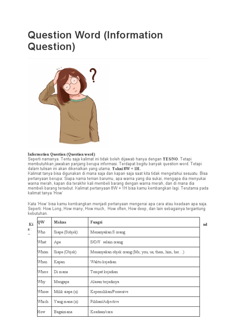 Question Word (Information Question) | PDF