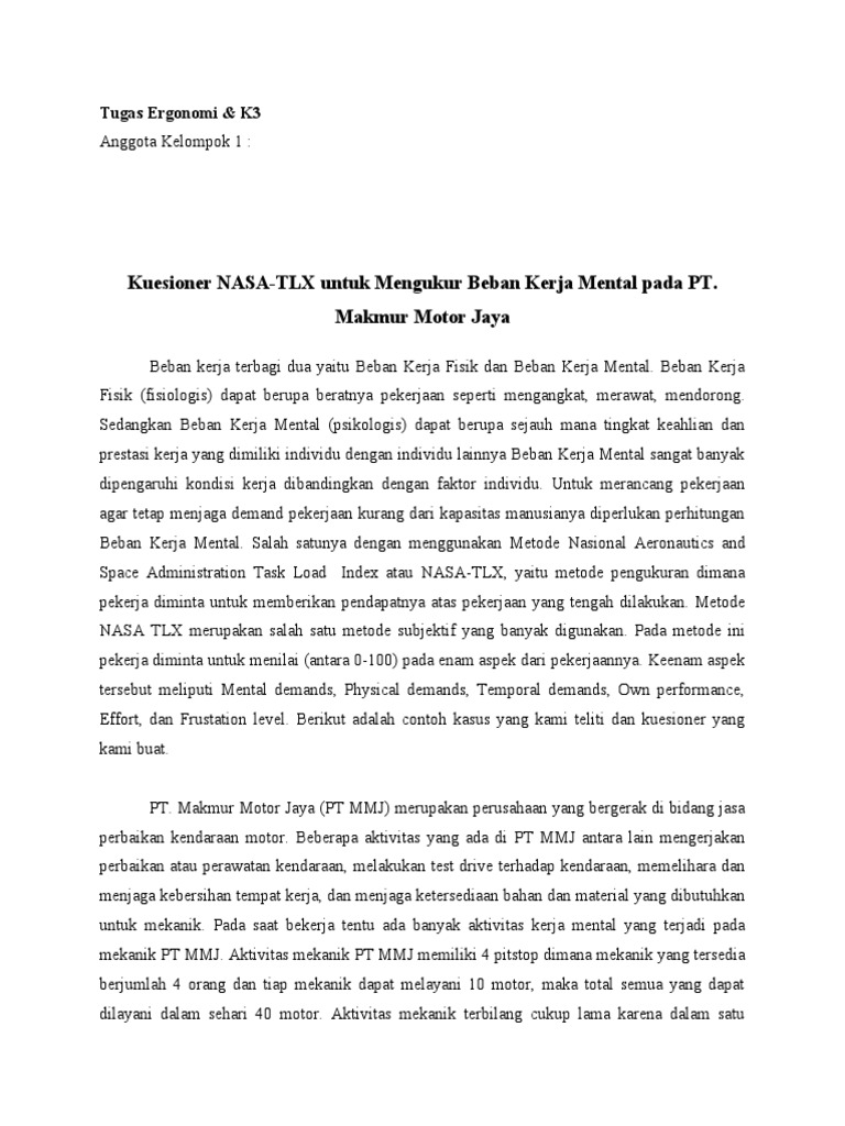 Kelompok 1 (Tugas Ergonomi & K3) | PDF