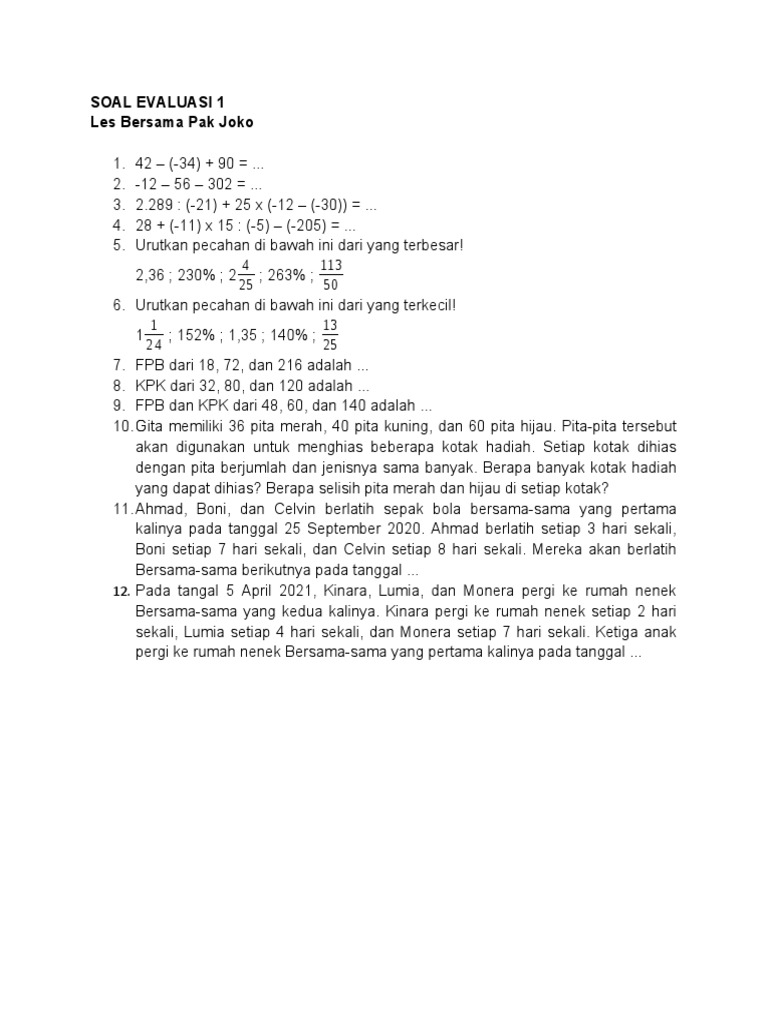 Soal Evaluasi 1 Les Pak Joko | PDF