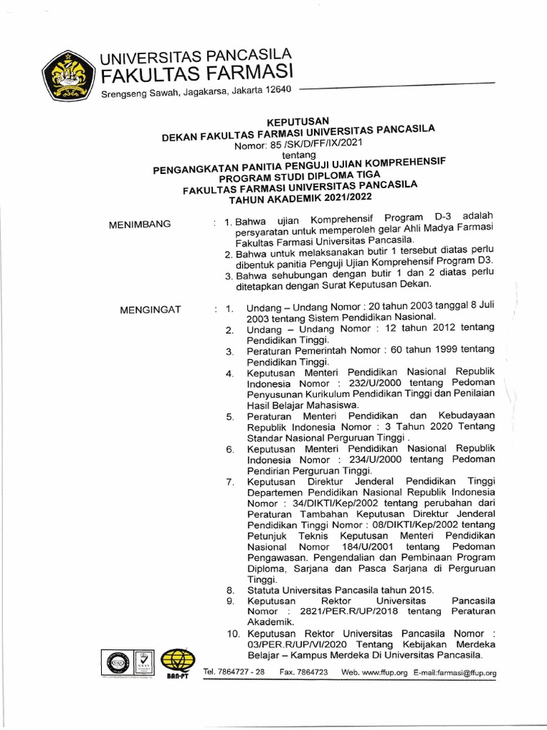 SK Penguji Ujian Komprehensif D32021 Revisi | PDF