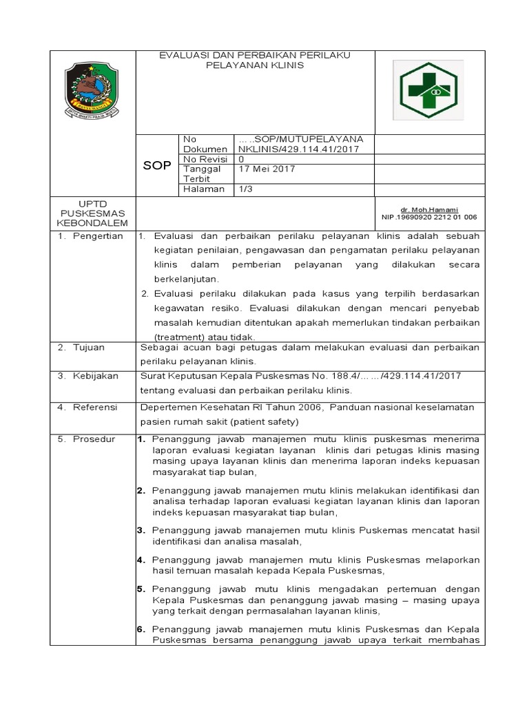 9.1.2 Ep.1 SOP Evaluasi Mutu Pelayanan | PDF
