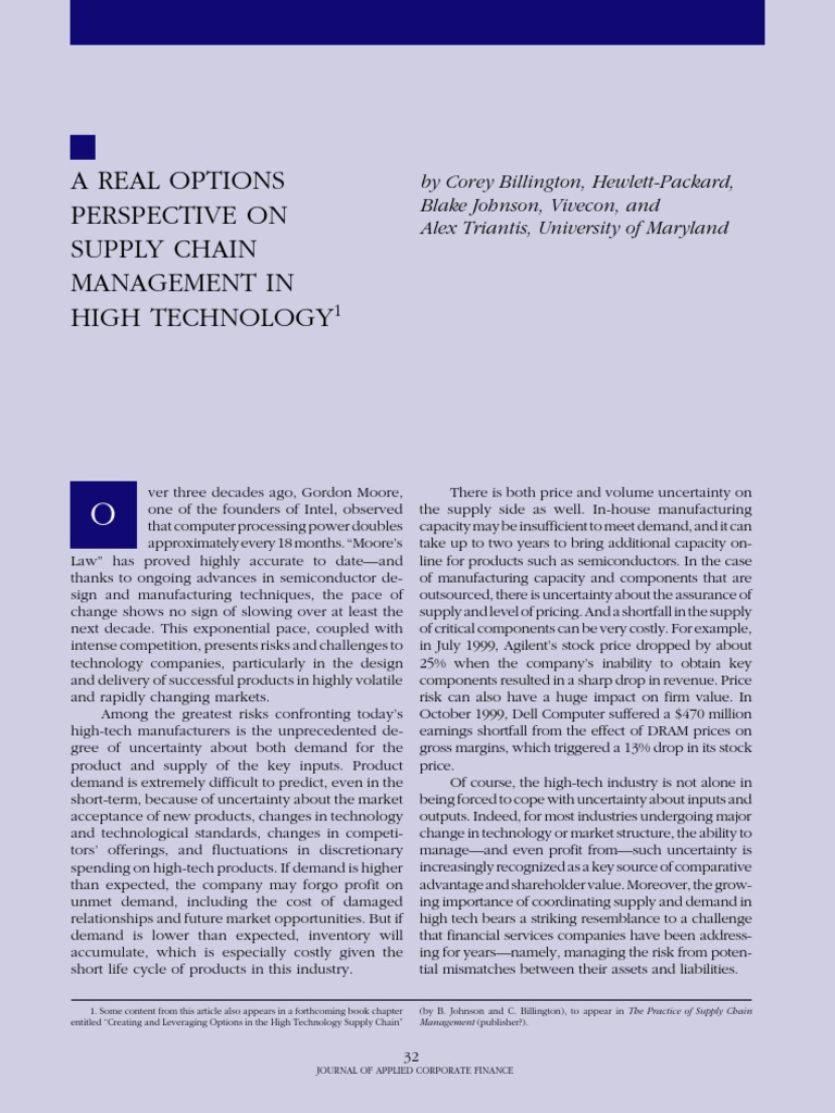 Real Options Supply Chain | PDF | Option (Finance) | Supply Chain