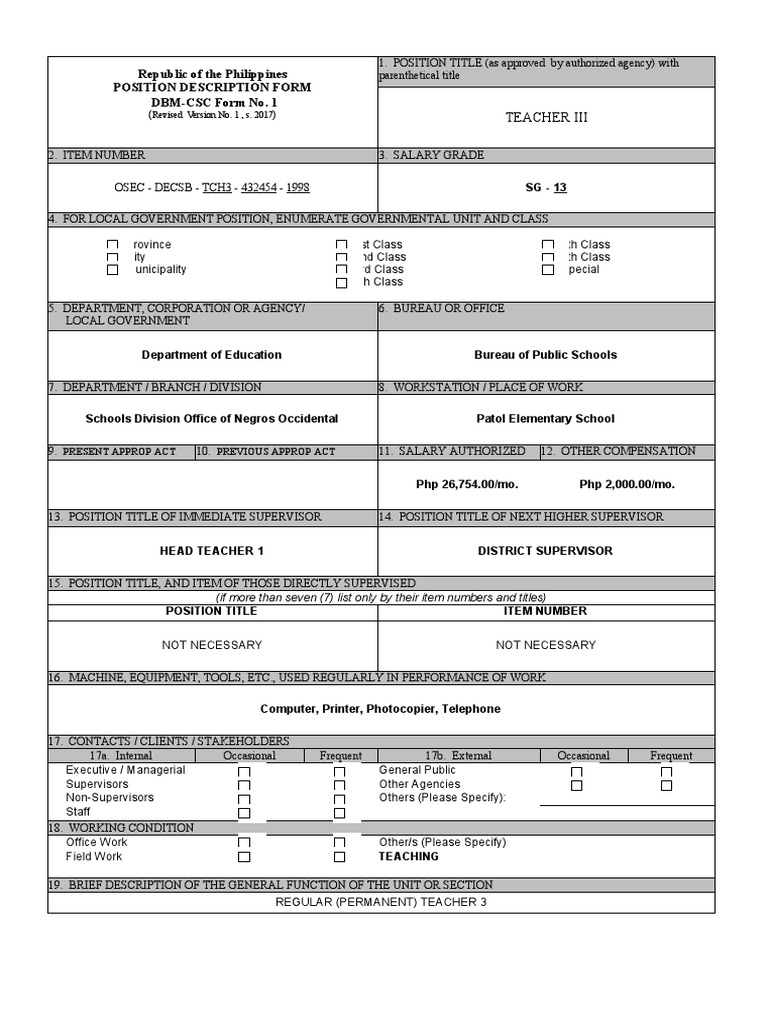 Teacher III Position Description Form | PDF | Teachers