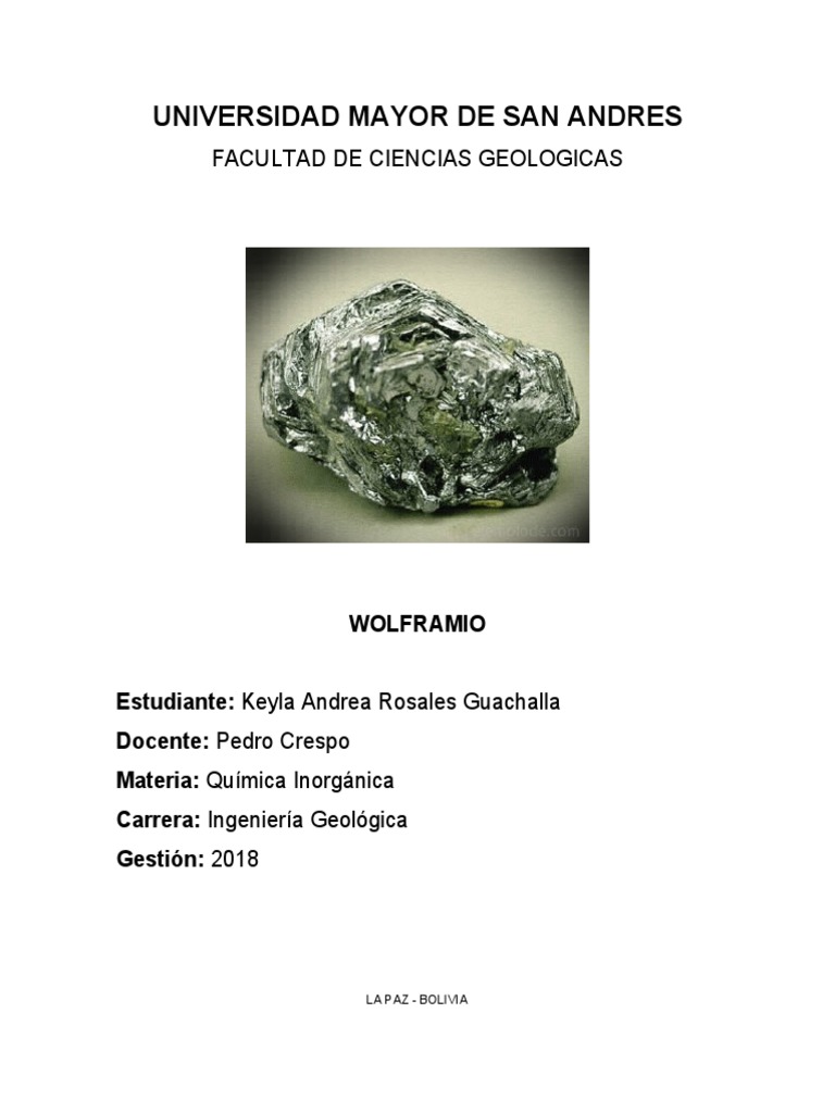 Wolframio: Propiedades y Abundancia en Bolivia | PDF | Tungsteno ...