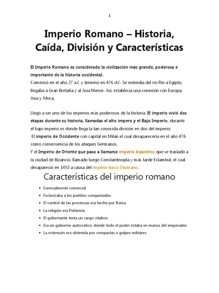 Historia y características del Imperio Romano | PDF | imperio Romano ...