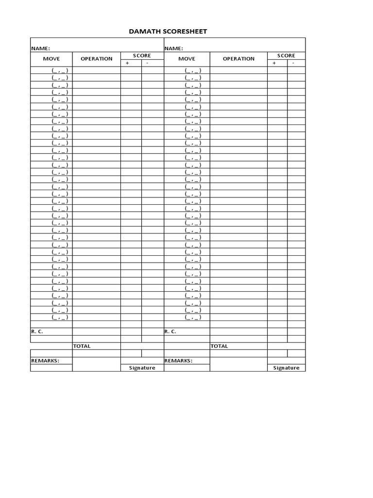 DAMATH Score Sheet Template | PDF