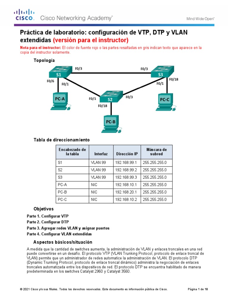 2.1.4.5 Lab - Configure Extended VLANs, VTP, and DTP - ILM | PDF | Protocolos de internet ...