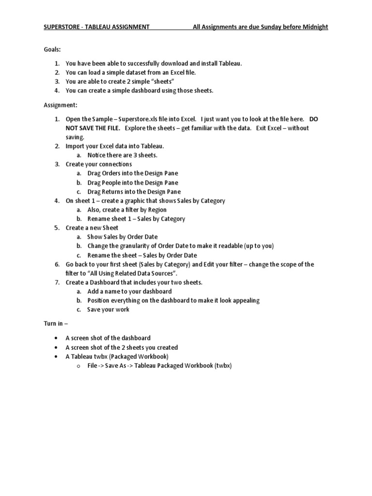 Tableau Superstore Assignment Guide | PDF