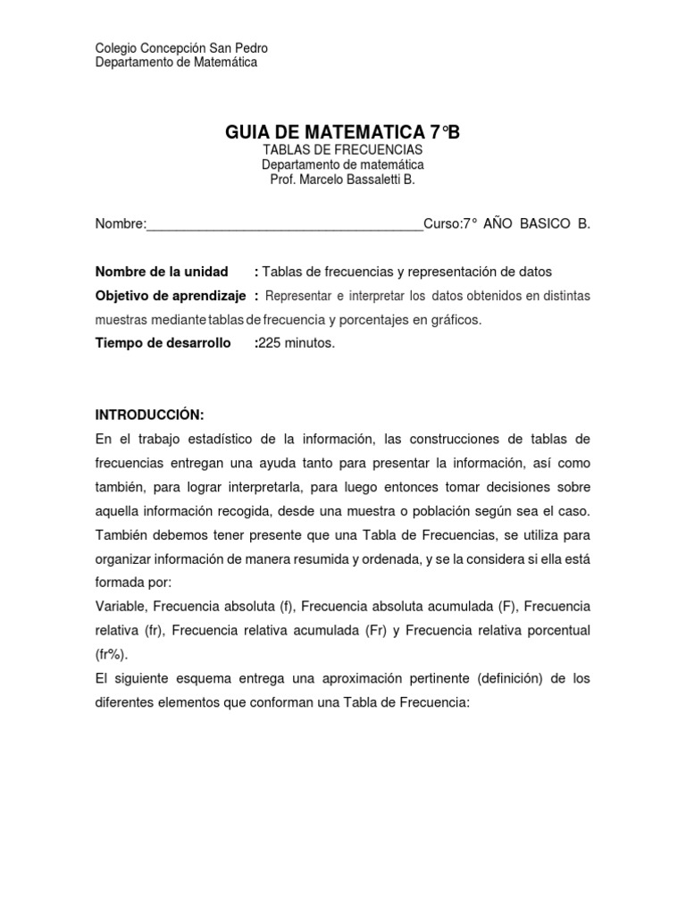 Guía N 2° MATEMÁTICA 7° B. | Descargar gratis PDF | Porcentaje | Frecuencia