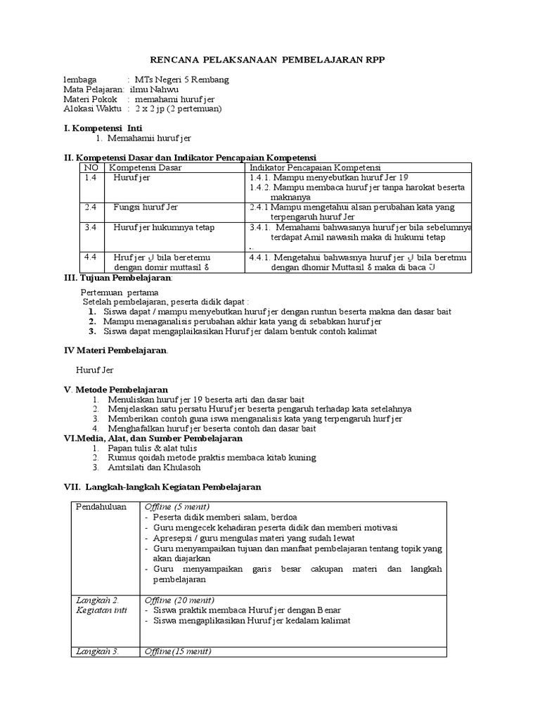 RPP Nahwu - Boarding Nurul Hikam | PDF | Karier & Perkembangan