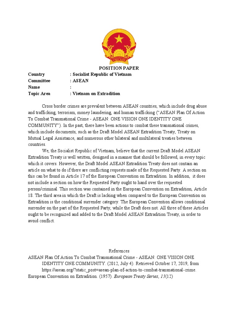 POSITION PAPER - MUN Vietnam | PDF