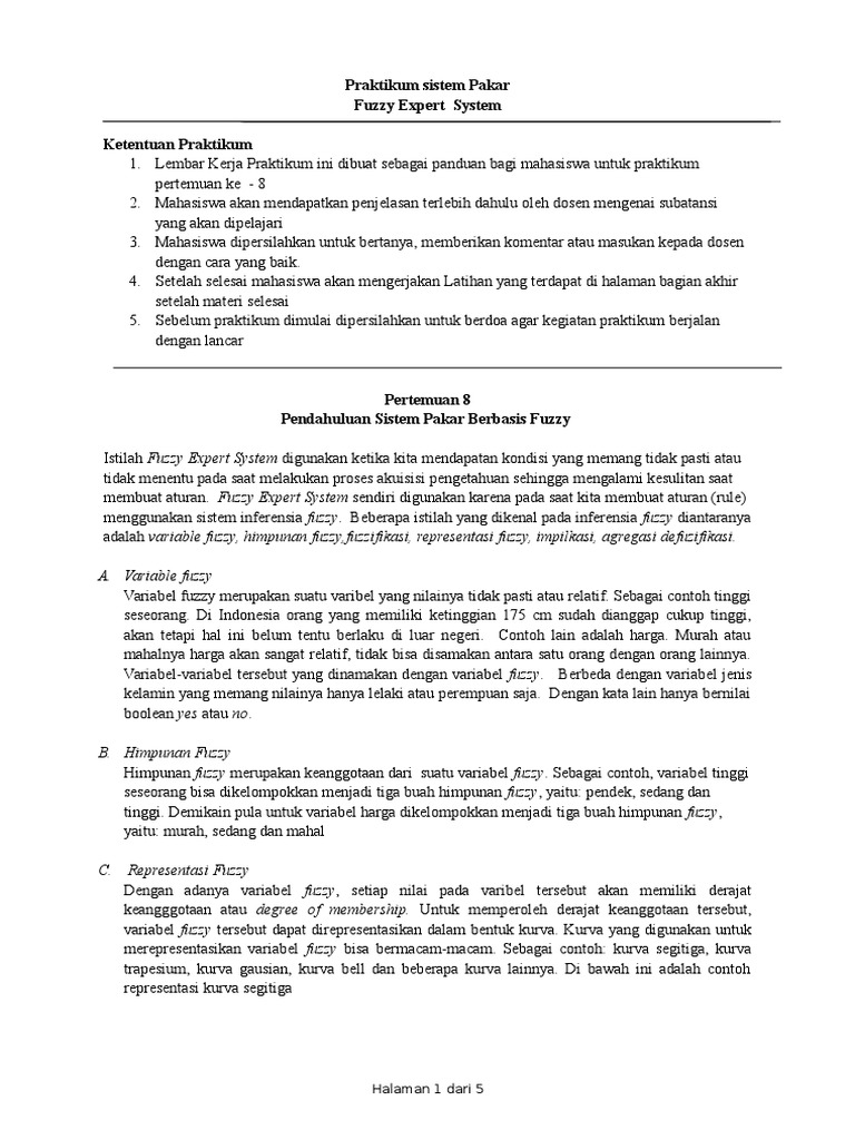 Praktikum Sistem Pakar Fuzzy Expert System | PDF