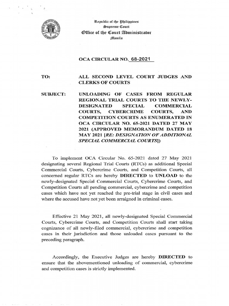 OCA Circular No. 68 2021 | PDF