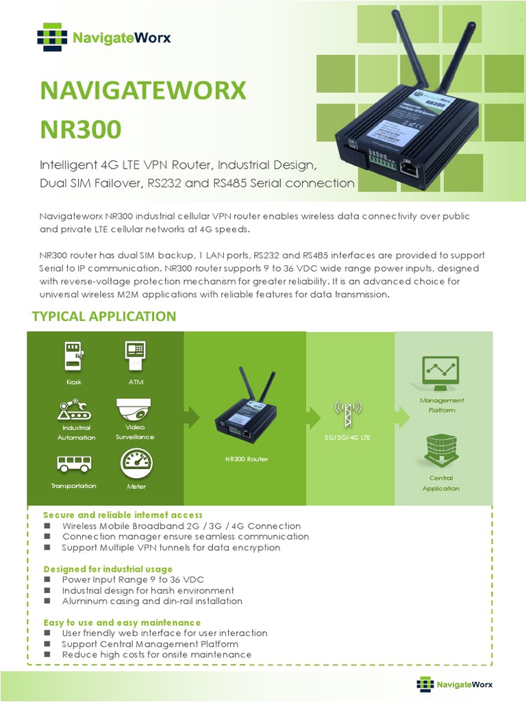 Navigateworx NR300: Typical Application | PDF | Computer Network | 4 G